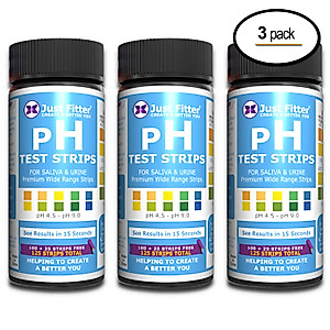 pH Test Strips (3 Bottles). Test Alkaline and Acid Levels in The Body. Track & Monitor Your pH Level Using Saliva and Urine. Highly Accurate Results in Seconds. 125 Strips per Bottle (100 + 25 Free).