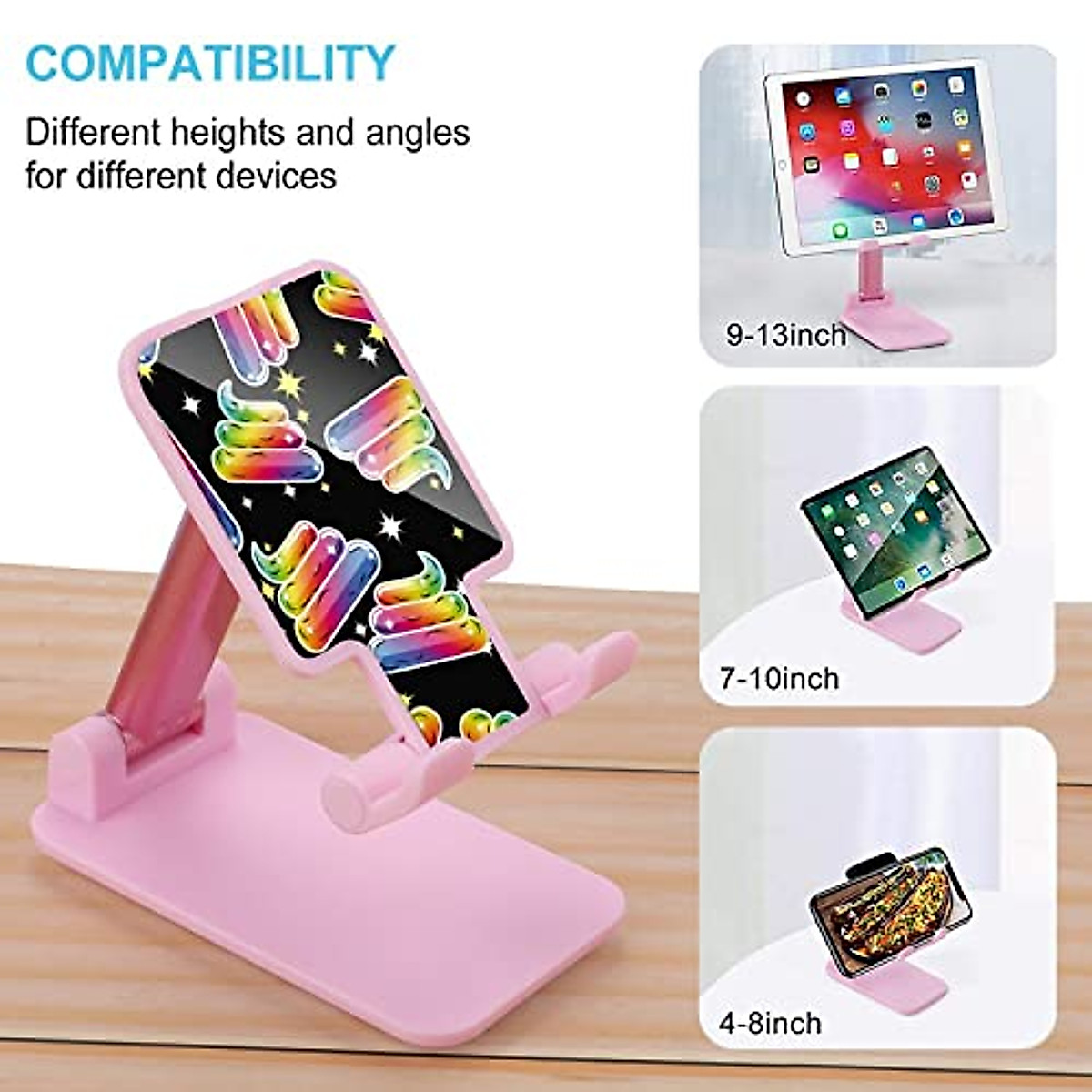 Rainbow Fable Poop Cell Phone Stand for Desk Foldable Phone Holder Height Angle Adjustable Sturdy Stand Pink-Style