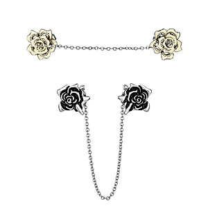 GEJOY 2 Pieces Rose Sweater Shawl Clips Cardigan Dresses Clip Flowers Collar Clip with Chain for Women Girls (Style Set 2)