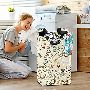 Qilmy 22.7’’ Floral Bird Waterproof Foldable Laundry Hamper, Dirty Clothes Laundry Basket, Storage Organizer for Toy Collection