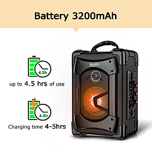 IRUYEE Portable Karaoke Machine Bluetooth Speaker with Microphone,Audio Recording for Indoors & Outdoor,PA System Bluetooth Subwoofer Heavy Bass with FM Radio,Supports TF Card/USB Playback,Black