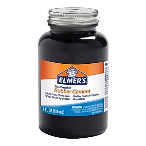 Elmer's No-Wrinkle Rubber Cement, Clear, Brush Applicator, 4 Ounce