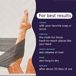 Cleanlogic Body Exfoliating Cloth, Stretchy Detox Charcoal Infused Exfoliator Bath and Shower Washcloths, Reusable Daily Skincare Tool, 3 Count Value Pack