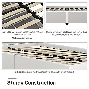 DHP Dakota Upholstered Platform Bed with Underbed Storage Drawers and Diamond Button Tufted Headboard and Footboard, No Box Spring Needed, Twin, White Faux Leather