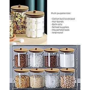 Wowlab 2 Pack Qtip Holder Dispenser, Bathroom Jars with Bamboo Lids for Cotton Ball Swab Pad Round, Acrylic Apothecary Jars for Bathroom