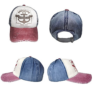 LONGTEN Vintage Baseball Cap Fashion Anchor Pattern Denim Cotton Frayed Edge Sunhat Adjustable Unisex C