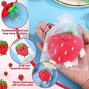 JellyArch 36 Pcs Employee Appreciation Gifts Bulk Fruit Keychain Positive Puns Card Organza Bags Coworker Thank You Gift(Strawberry Keychain)