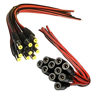 DAYKIT 10 Pairs DC Power Pigtail Cable, 12V 5A 2.1mm x 5.5 mm Male & Female Connectors for CCTV Security Camera and Lighting Power Adapter