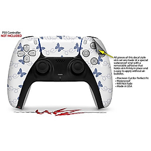 WraptorSkinz Skin Wrap compatible with Sony PS5 DualSense Controller Pastel Butterflies Blue on White (CONTROLLER NOT INCLUDED)