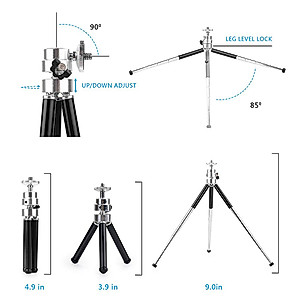 Tripod for Phone and Webcam, 4-9 inch Extendable Phone Webcam Tripod Stand with Phone Holder, (2rd Generation,Double-Layer), Lightweight Mini Tripod