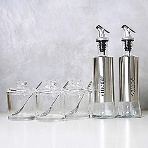 Classic Clear Glass Sugar Bowl with Lid Serving Spoon Salt Pot Pepper Storage Jar Seasoning Pot Dispenser Container Sugar Box Condiment Spice Racks Holder for Home Kitchen