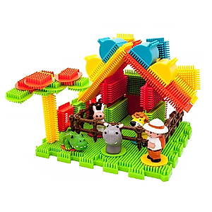 Picasso Toys PTB100 100pcs Hedgehog Block 3D Building Blocks Tiles Safari Theme Set Learning Playset STEM Toy Set Educational Kit Child Brain Development Preschool Kindergarten Toy for Age 3 & Up