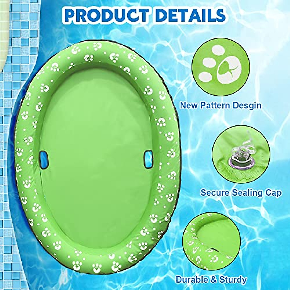 Ginkago Inflatable Pool Floats for Dogs Pet Swimming Pool Floating Row Bed Paddle Paws Floaties Doggy Puppy Pool Float for Summer Green
