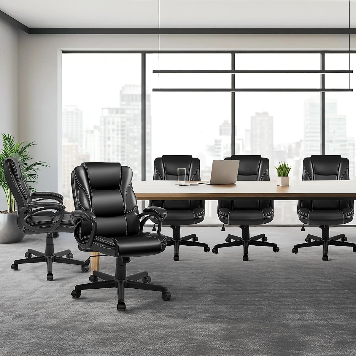 Yaheetech Office Chair High Back Wide Seat Executive Chair Adjustable Desk Chair, PU Leather Managerial Swivel Chair w/Padded Armrest, Big and Tall