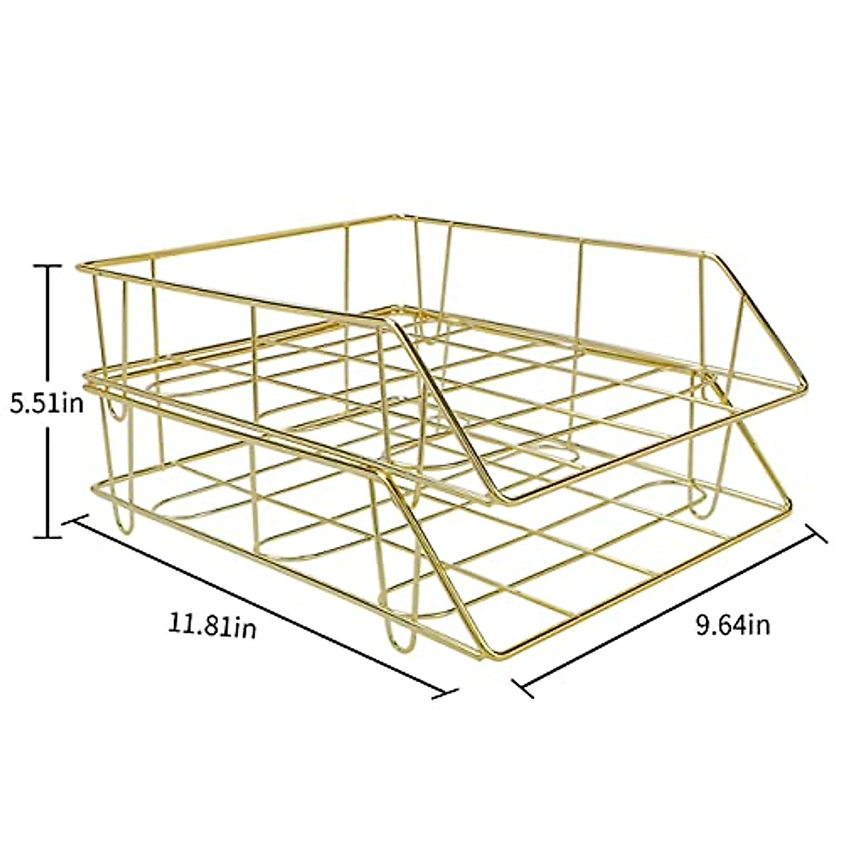 PAG Metal Stackable Letter Tray Desktop File Organizer Paper Holder Rack, 2 Pack, Gold