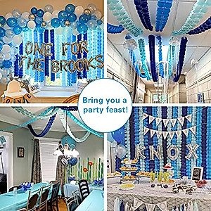 RUBFAC 6pcs Four-Leaf Clover Garland Party Blue and White Streamers Tissue Paper Hanging Flower Garland for Frozen Party Baby Shower Decoration