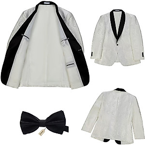 Mens Floral Tux Dress Suit Jacket Formal Print Shawl Lapel 1 Button Slim Fit Blazer Dinner Wedding Prom Sport Coat White 3XL