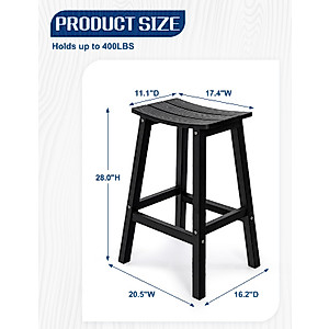 LAHAAP Weatherproof Bar Stools Set of 4, 28" Height Outdoor Bar Stools Holds up to 400 lbs, Saddle Seat, Bar Height Stools for Patio, Garden, and Kitchen Island, Black