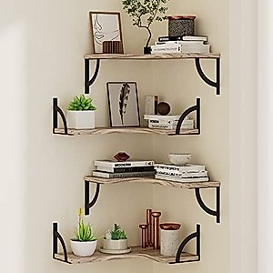MOLYHOM Wood Floating Corner Shelves, Wall Shelves for Bedroom, 4 Sets of Wall Mounted Shelf