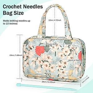 Katech Crochet Hooks Bag Portable Travel Storage Cases Organizer Empty Zipper Bags Knitting Needles Case with Knitting Needles Slots, Crochet Hooks Slots and Transparent Zipper Pockets