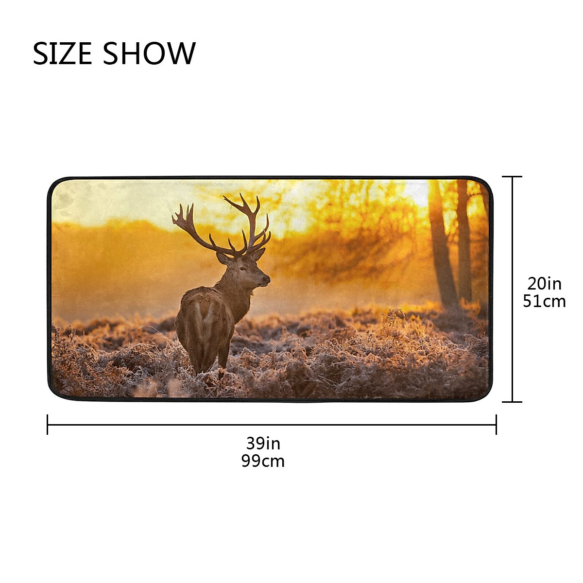 susiyo Red Deer in Morning Sun Kitchen Rug Floor Mat Non-Slip Anti Fatigue Memory Foam Comfort Standing Mats for Entryway Hallway Bathroom Welcome Doormat 39x20inch
