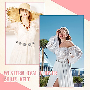 Fumete Western Metal Concho Chain Belt for Women Western Cowgirl Belts Adjustable Country Belts for Jeans or Dresses (Sweet Style)