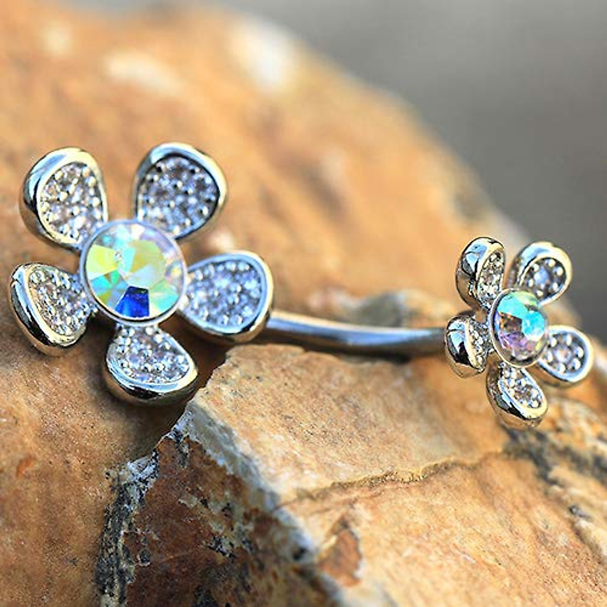 Dynamique 316L Surgical Steel Double Rainbow Flower Belly Button Ring (Sold Per Piece)