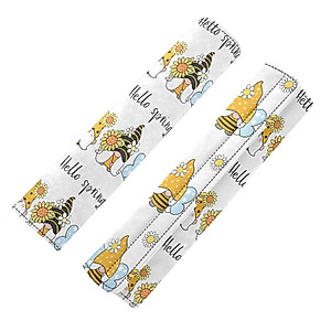 Bee Gnomes with Spring Summer Sunflowers Daisy Flowers on White 1 Piece Universal Car Seat Belt Pads Cover, Adjustable Vehicle Back Shoulder Strap Cover, Car Seat Belt Cushions for Adults Kids