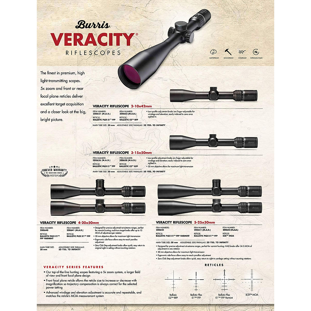 Burris Veracity™ Riflescope, Ballistic Plex E1™ FFP, MAD Knobs