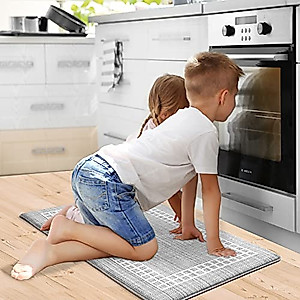 WEZVIX Anti Fatigue Kitchen Rugs Set [2 PCS], Cushioned Waterproof Floor Mats, Kitchen Rugs and Mats Non-Skid, Ergonomic Comfort foam Kitchen Mat for Floor Home, Office, Sink, Laundry - Grey and White