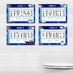 SpriteGru Potty Training Reward Chart with 4X Waterproof Weekly Charts, 6X Diploma, 600X Colorful Stars. Perfect for Multiple Toddlers’ Motivational Toilet Training (Each chart 11” X 7”)