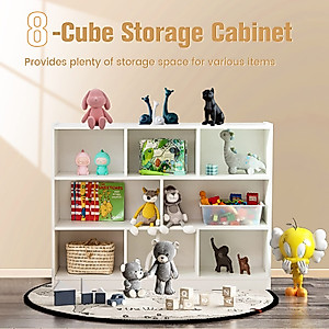 HOMGX Kids Montessori Shelf, 8-Cube Wooden Toy Storage Organizer, 3 Tier Open Kids Bookshelf for Classroom, Bedroom & Playroom, White