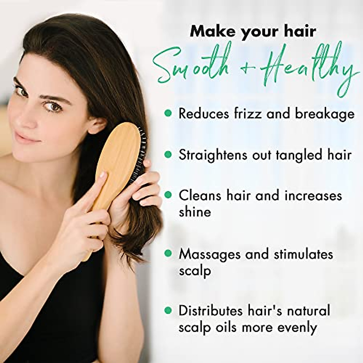 Beauty by Earth Boar Hair Brush for Fine Hair - Boar Bristle Hair Brush for Thick Hair - Boar Brush for Fine Hair - Mens Hair Brush for Thin Hair - Boars Hair Brush for Women