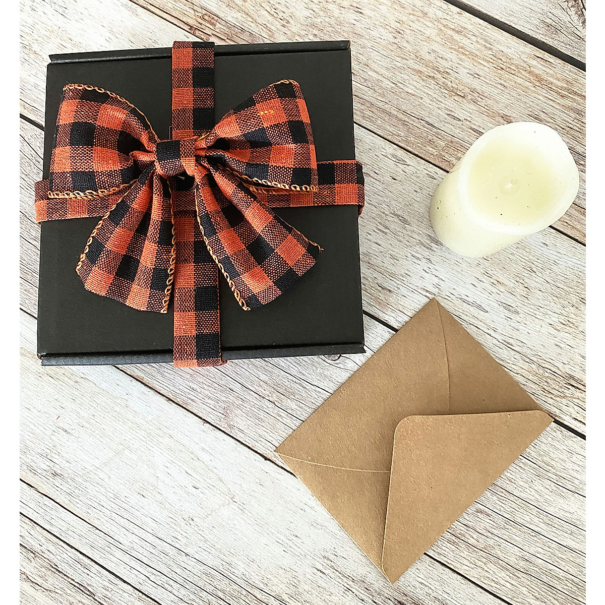 Pumpkin Orange and Black Gingham Buffalo Plaid Ribbon，Thanksgiving Fall Wired Edge Ribbon Halloween Christmas Wrapping Ribbon Wired Craft for Holiday Wrapping, Bow Crafts Decoration