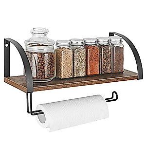 Paper Towel Holder with Shelf Storage, Wall Mount 2-in-1 Kitchen Paper Roll Towel Holder Rustic Farmhouse Under Cabinet Spice Rack for Kitchen Pantry Bathroom Organizer Storage