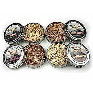 Foghat Fuel Sampler Four Pack | Whiskey Barrel Oak, Old Hickory, Sweet Texas Mesquite, Maple Myst Wood Shavings, 4 x 1oz | Cocktail and Culinary Wood Chips for Smoking