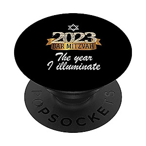 2023 Bar Mitzvah Quote Festive Black Yellow Decor PopSockets Standard PopGrip