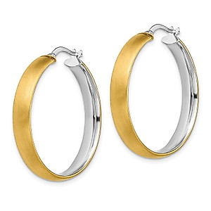 14k Two Tone Gold White Large 5mm and Satin Hoop Earrings Fine Jewelry For Women Gifts For Her
