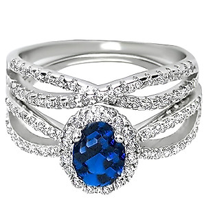 LaRaso & Co His Hers Sterling Blue Sapphire CZ Bridal Wedding Band Engagement Ring Set Him Her