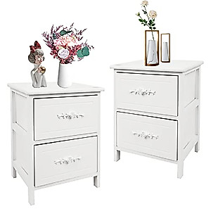 White Nightstands Set with Drawers, Wooden Night Stands Fully Assembled Modern White Night Stands with 2 Drawers, Night Stands Set of 2 for Small Space, Bedroom, Office