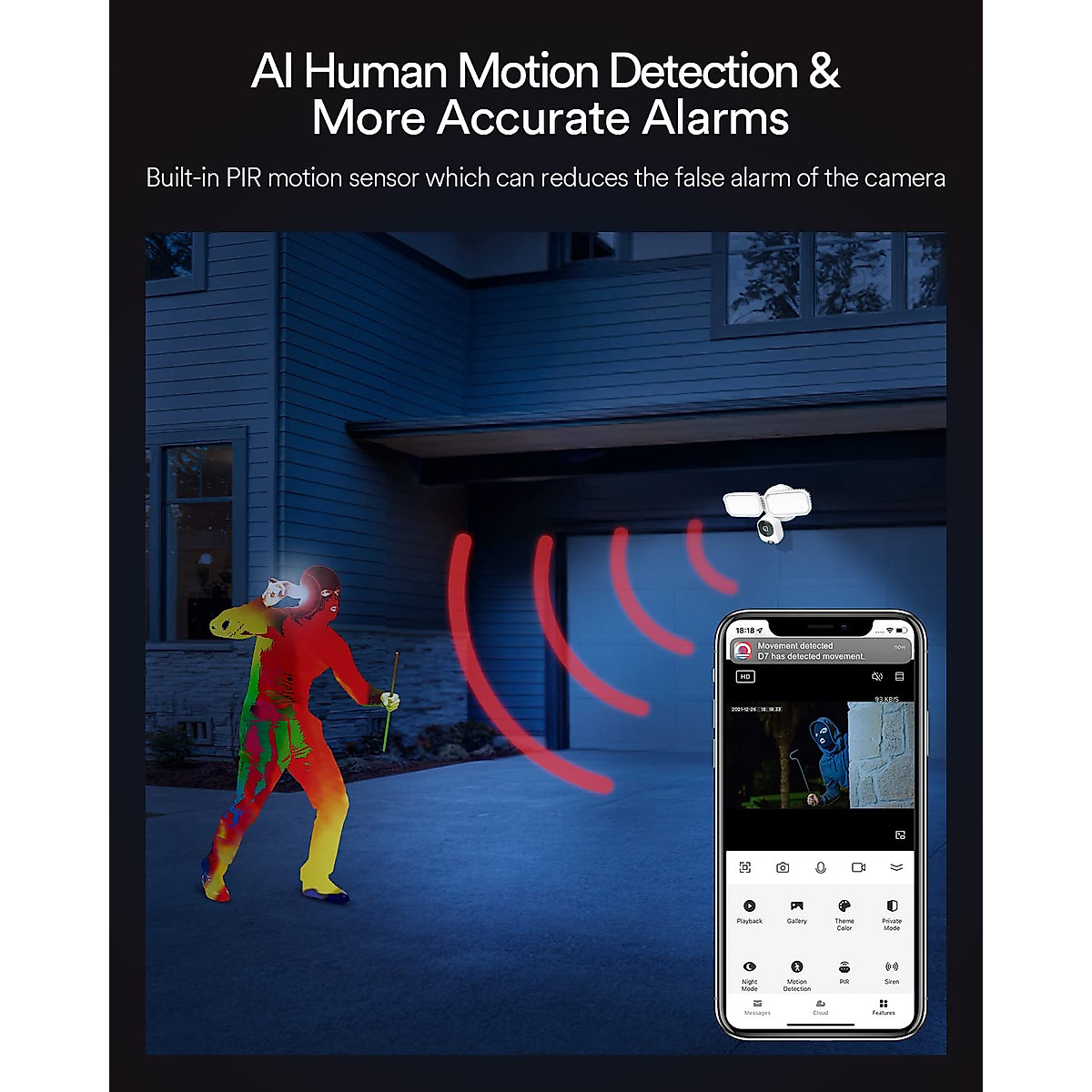 2K Floodlight Camera, Dual Band 2.4/5 GHz Hardwired Home Security Smart Wireless Camera with 3000 Lumens Flood Light Motion Tracking Built-in Siren Alarm Night Vision IP65 Waterproof