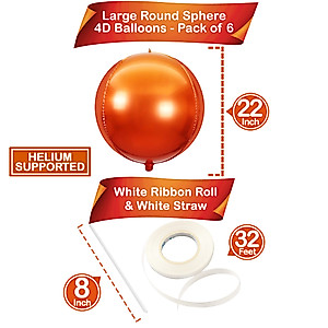 KatchOn, Big Orange Mylar Balloons - 22 Inch, Pack of 6 | Maple Leaf Balloons - Big, 27 Inch | Fall Mylar Balloons for Fall Decorations for Home | Orange Metallic Balloons, Burnt Orange Foil Balloons