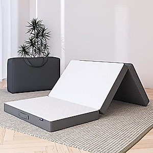 BedStory Folding Mattress with Carry Bag, Tri Fold Memory Foam Foldable Mattress with Washable Cover Non-Slip Bottom, Trifold Mattress Topper for Floor RV, CertiPUR-US Certified, Queen Size 4 Inch