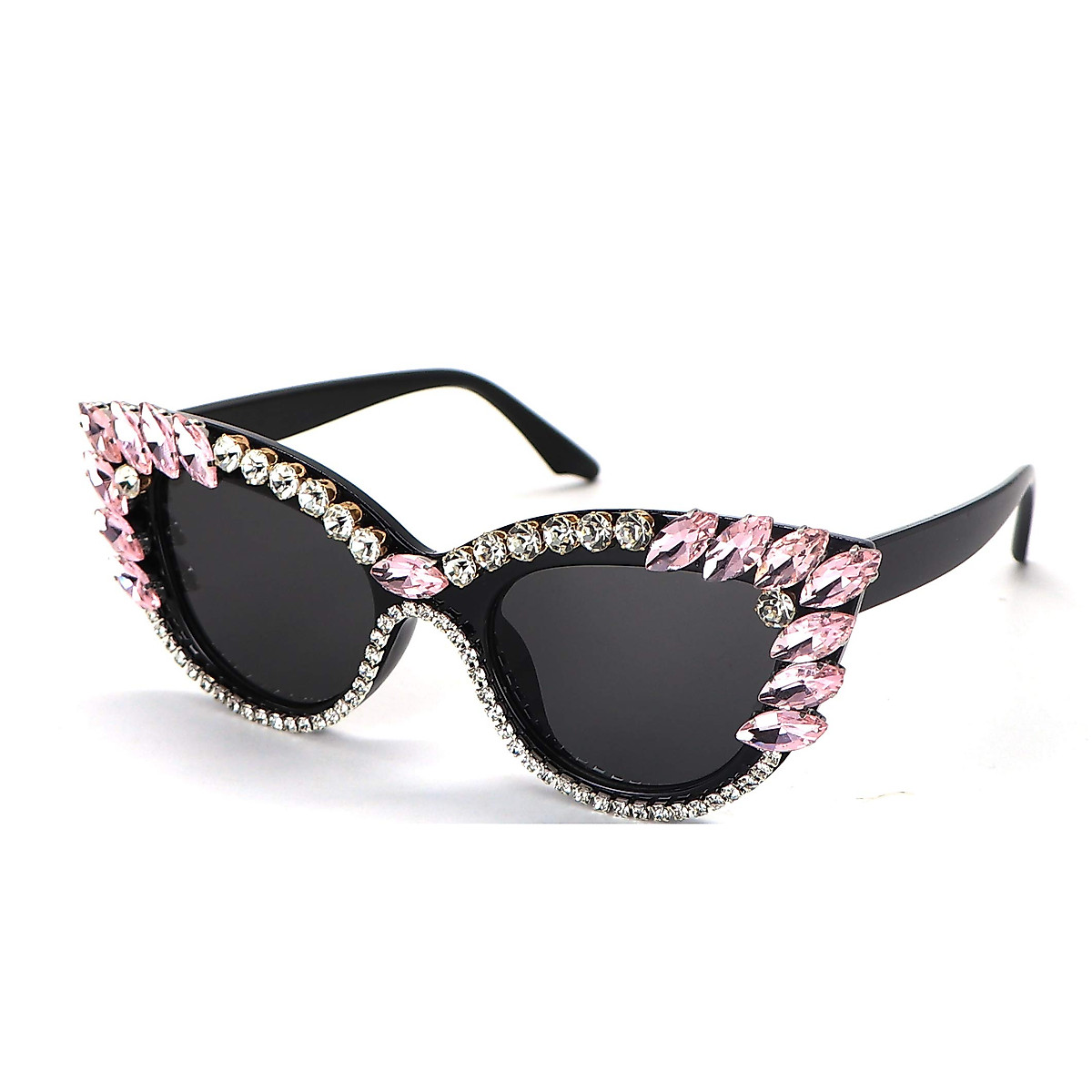 FUPRECIOUS Retro Cateye Sunglasses for Women UV400 Protection Cat Eye bling rhinestone Sun Glasses (pink)