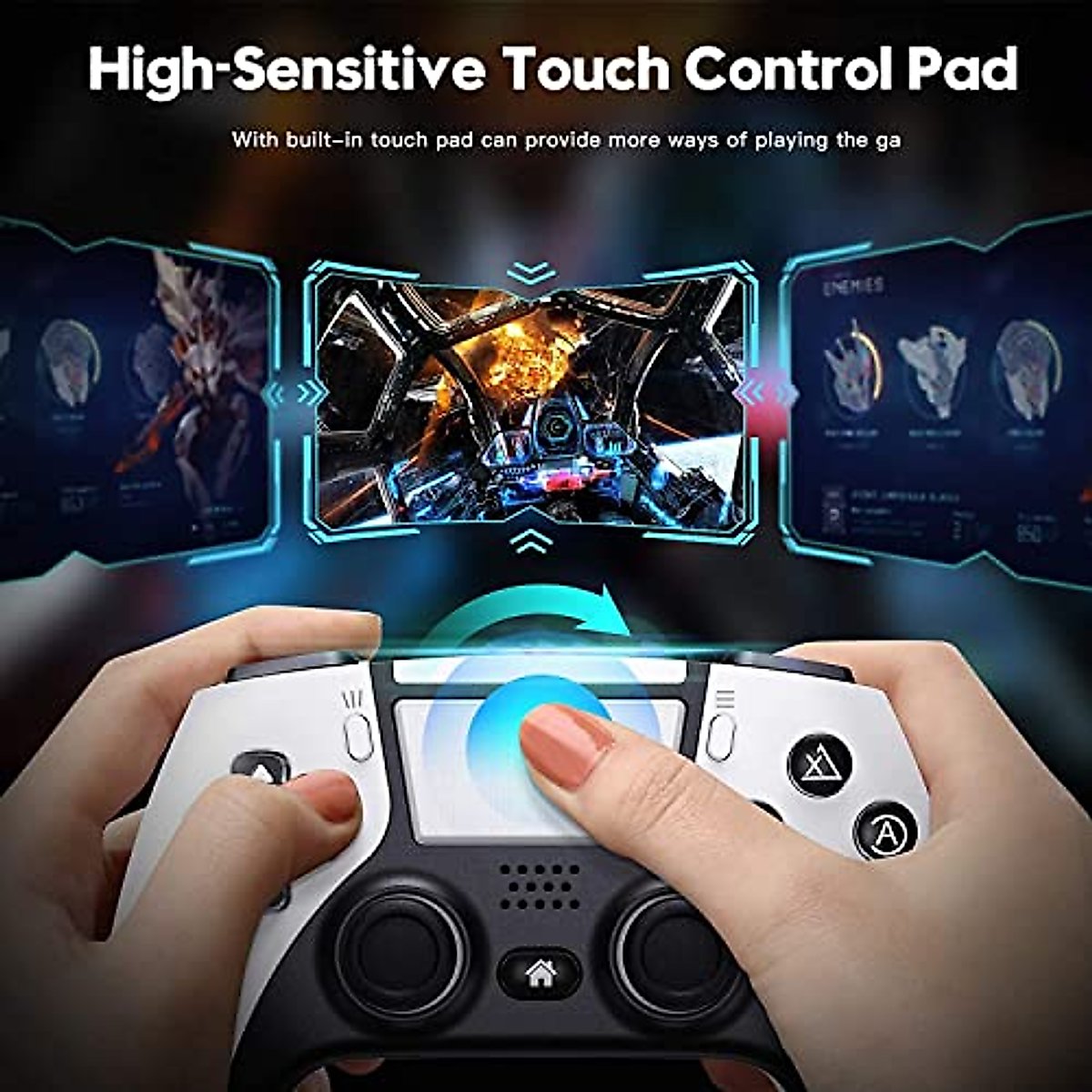 UeeVii Wireless PS4 Controller with Strike Pack, Game Controllers for Playstation 4/PS4 Pro/PS4 Slim with Back Paddles for Custom Mapping Dual Shock Six-axis Audio Touch Pad Function 1000mAh Battery