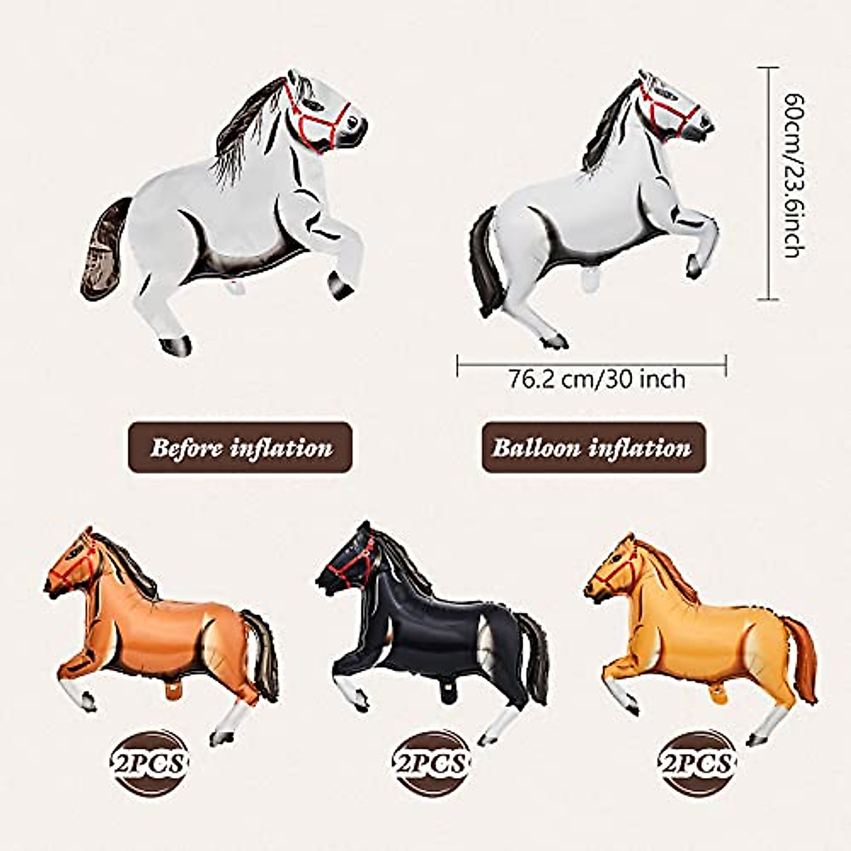 8 Pieces 30 Inches Horse Balloon Horse-Shaped Balloons Aluminum Foil Horse Balloon Horse Themed Party Balloons Horse Themed Balloon Decorations for Birthday Baby Shower Cowboy Party