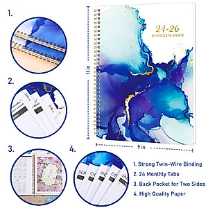 2024-2026 Monthly Planner/Calendar - Jul. 2024 - Jun. 2026, 9" × 11", Two-Year Monthly Planner 2024-2026 with Flexible Cover + Pockets - Waterink