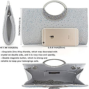 Dexmay Rhinestone Clutch Handbag with Crystal Handle for Wedding Party Elegant Clutch Purse for Women AB Silver