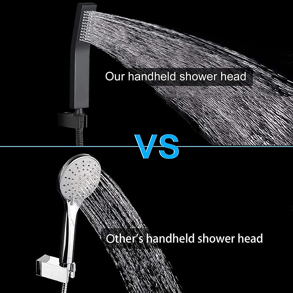 BELLEARLY All Metal 12'' Rain/Rainfall Shower Head with Handheld Spray Combo, High Pressure Square Shower Head with 13'' Extension Arm, Dual Black Shower Heads with 78'' Hose, Waterfall Showerhead
