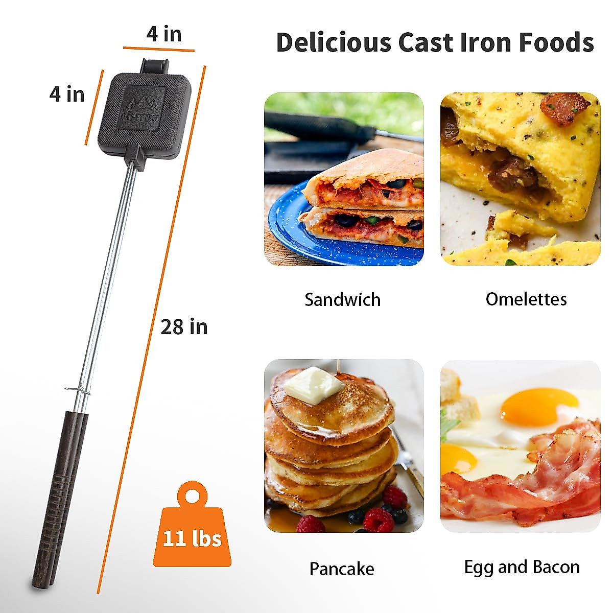 AILITOR Campfire Sandwich Maker Cast Iron Pack of 4 - Pudgy Pie Maker for Camping, Mountain Pie Cooker